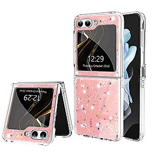MOWIM Compatible Samsung Galaxy Z Flip 5 for Women Girls, Stylish Pretty Glitter Crystal Bling Sparkly Anti-Scratch Shockproof Protective Phone Cover for Samsung Galaxy Z Flip 5-Pink