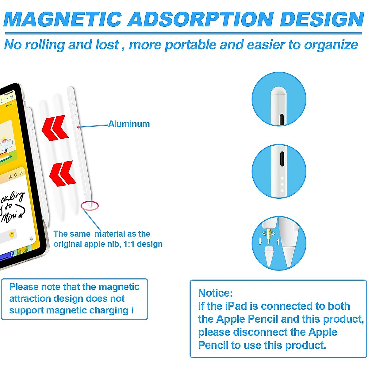 WONLEED 10 Mins Fast Full Charge Stylus Pen for iPad with Palm Rejection, Tilting Detection iPad Pencil 2nd Generation Compatible for Apple iPad 2018-2023, Sensitivity Precise Pen for iPad, White