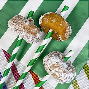 Green Striped Paper Straws - Green White Stripe - Christmas St Patrick's Birthday Supply - 7.75 Inches - 50 Pack