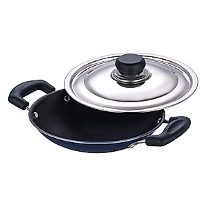 Tabakh by Vinod Appachetty Non Stick Appam Pan with Stainless Steel Lid, 215mm, Black