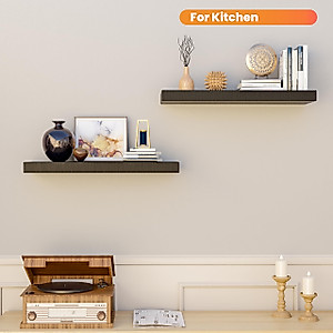 BATODA 17 Inch Black Floating Shelves Wall Mounted for Bathroom – Rustic Farmhouse Wooden Wall Storage Shelf Bedroom, Kitchen, Home Décor - Brackets and Shelving Mounting (Set of 2 Acacia Wood)