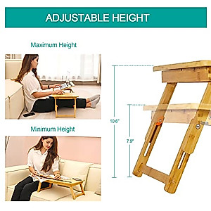 Lap Desk, COIWAI Laptop Desk for Bed, Bamboo Adjustable Height Angle Foldable Stand with Tablet Phone Slot Storage Drawer, Portable Tray Table for Netebook Computer Breakfast Work Study Reading Kids