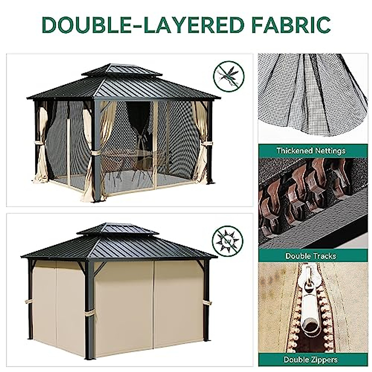 YITAHOME 10x10ft 2-Tier Hardtop Gazebo (10' X 12')