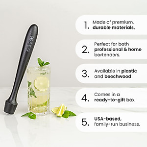 A Bar Above Wooden Muddler for Cocktails – 12-Inch-Long Cocktail Muddler Perfect for Crushing Fruit, Pressing Mint and Sugar Cubes – Mint Muddler for Mojitos – Essential Bar Tools for Cocktail Set