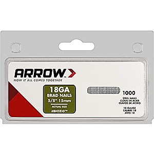 Arrow BN1810CS 18-Gauge Steel Brad Nails for Molding, Cabinets, Framing, Trim, and Finishing, Safe to Use with Electric or Battery Powered Nailers, Steel, 5/8 Inch, 1000 Pack
