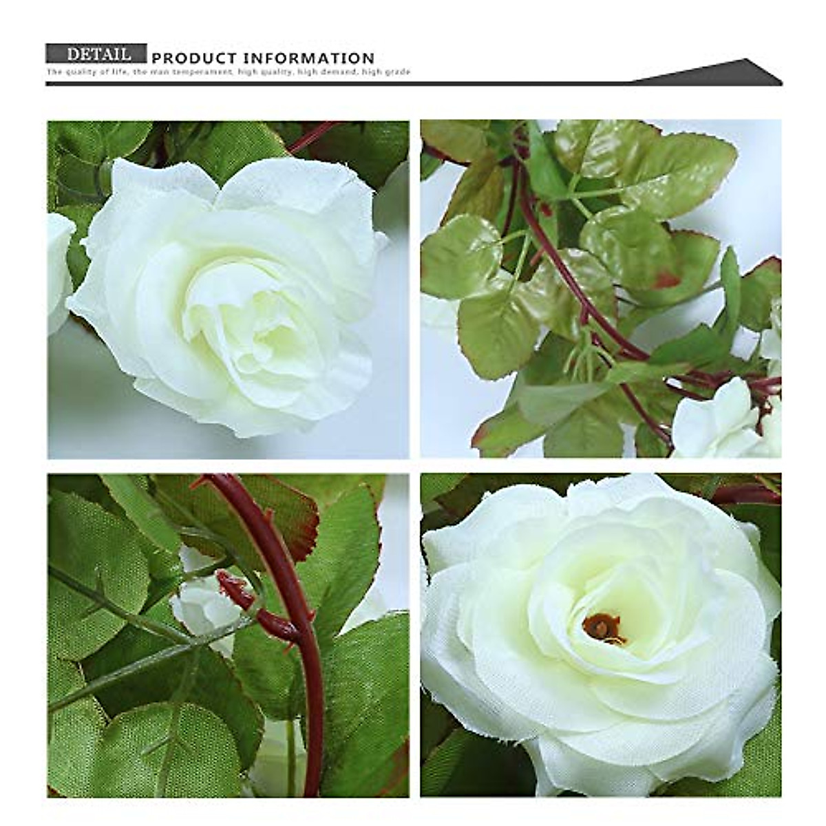 HEBE 4 Pack (29.8 FT) Artificial Rose Vine Flowers Plants Realistic Silk Fake Flowers Garland Hanging Baskets Rose Ivy for Home Ceremony Wedding Arch Garden Indoor Outdoor Decor,Milk White