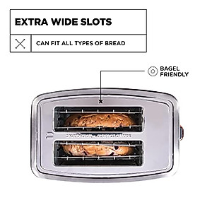 Crux 2 Slice Stainless Steel Toaster, Extra Wide Slots, Quick & Precise 6-Setting Shade Control, Reheat, Bagel and Gluten Free Function, Slide-Out Crumb Tray for Easy Clean Up, Silver/Copper Accents