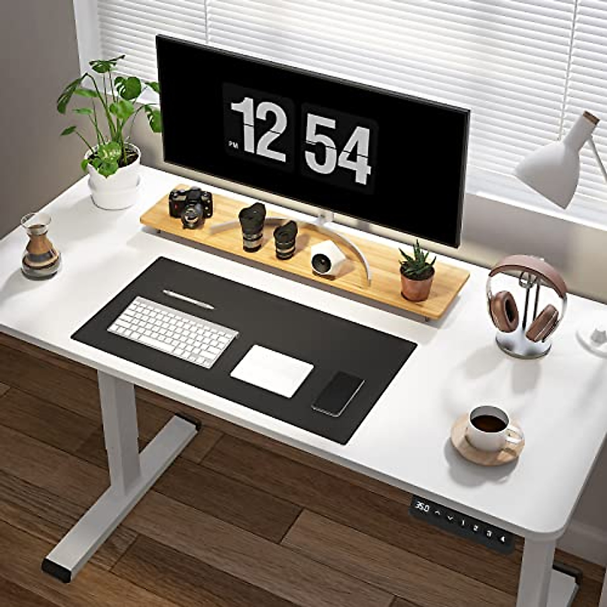 FLEXISPOT EN1 Large Stand Up Desk 55 Inches Whole-Piece Desk Computer Workstation Ergonomic Memory Controller Height Adjustable Standing Desk (White Frame + 55" White Top, 2 Packages)