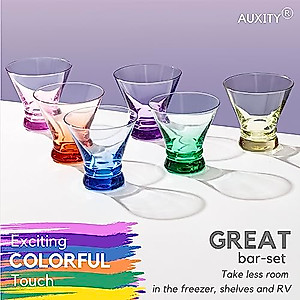 ColoVie Martini Glasses Set of 6(8oz) - Stemless Martini Glass- Colored Cocktail Glasses - Margarita Glasses - Espresso Martini Glass Cups- Home Bar - Party,Birthday,Housewarming Gift