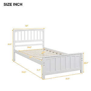 Harper & Bright Designs Twin Bed Frame Wood Slats Platform Twin Size Bed Frame with Headboard, No Box Spring Required Single Platform Bed Frame for Kids (White)