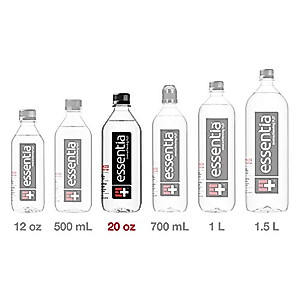 Essentia Bottled Water, Ionized Alkaline Water; 99.9% Pure, Infused with Electrolytes, 9.5 pH or Higher with a Clean, Smooth Taste, 20 Fl Oz (Pack of 24)