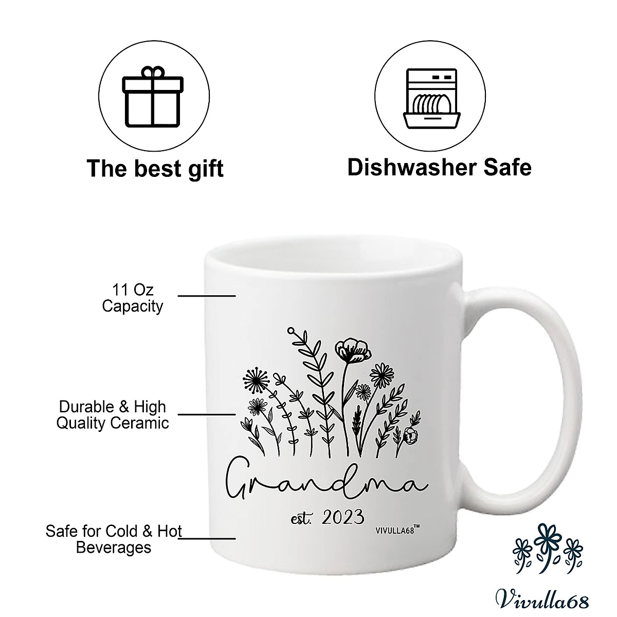 Vivulla68 Promoted To Grandma 2023 Mug, New Grandma Gifts First Time, Grandma to be Gifts, Pregnancy Announcement for Grandma Expecting, Grandma Mugs Coffee Gift for New Grandma, Future Grandma Gifts