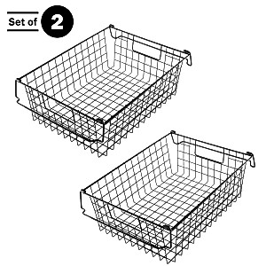 Home-Complete Nesting Storage Bins Stackable Wire Baskets, Set of 2, Large, Black, 2 Each