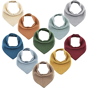 Meerdif Muslin Baby Bibs 10 Pack Baby Bandana Drool Bibs for Unisex Boys Girls, 100% Cotton 10 Solid Colors Set (Multi Color)