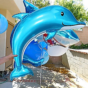 timecity Large Fish Dolphin Foil Balloons 5pcs Ocean Animals Balloons Fish Foil Mylar Balloons Sea Animal Balloons for Kids Birthday Mermaid Themed Party Decorations
