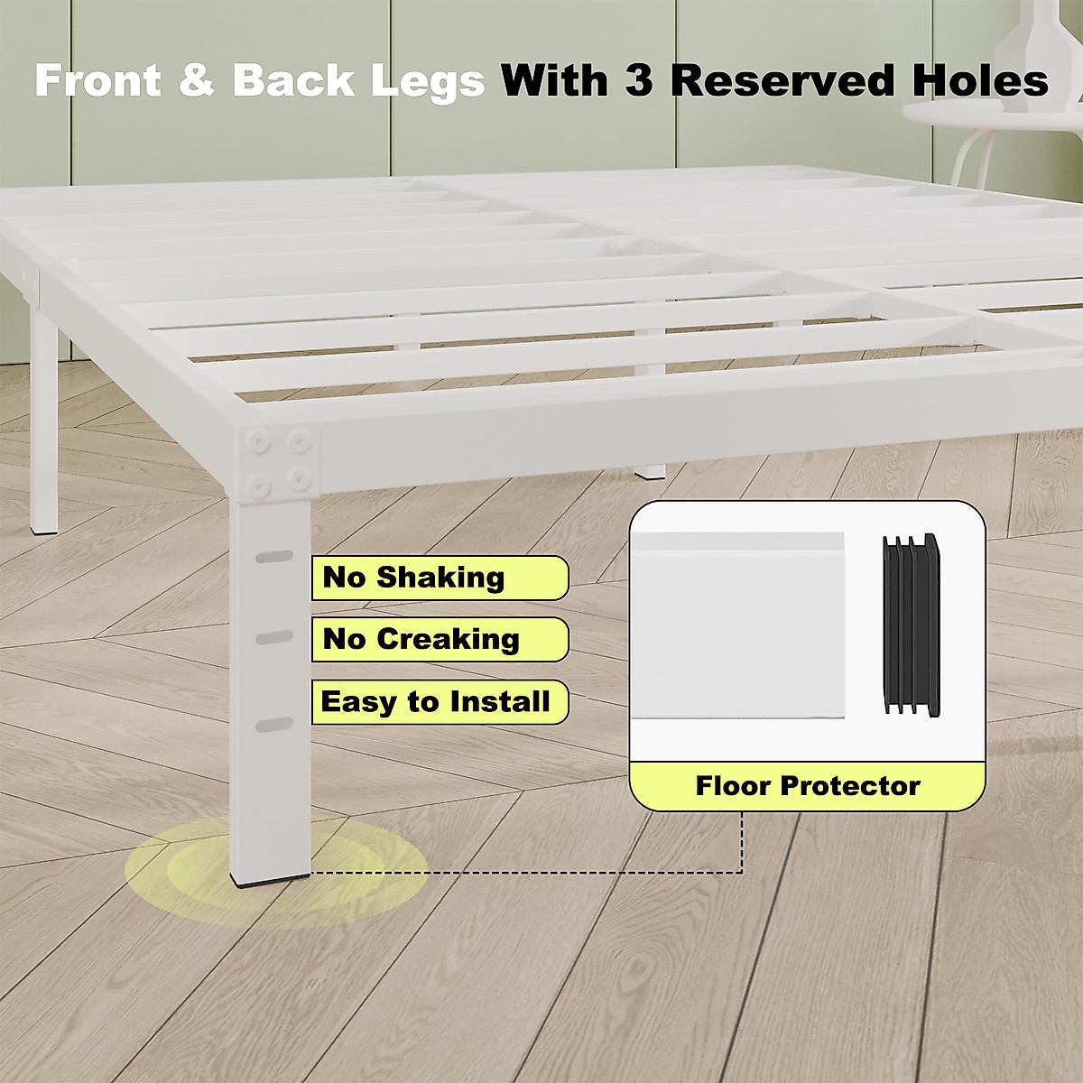 Cieemine 12 Inch White King Size Bed Frame, Heavy Duty King Size Platform Bed Frame, Mattress Foundation, No Box Spring Needed, Easy Assembly, Noise-Free