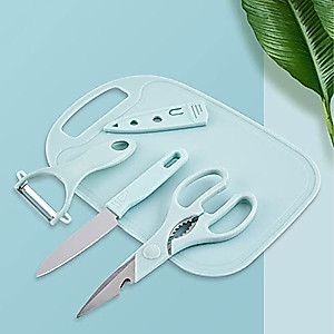 Magicorange Travel Cutting Board Set, 3 Pcs Portable Mini Camping Plastic Cutting Board Set & Stainless Steel Knife with Sheath, Fruits & Vegetable Peeler Scissors (Blue)