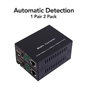 A Pair of 1.25G Gigabit Ethernet Fiber Media Converters with SFP LC Single Core Transceiver Module, Single-Mode LC, SMF RJ45 to SFP Slot up to 30KM, 10/100/1000Base-Tx to 1000Base-SX (2 Pack)