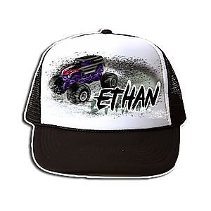 Mythic Airbrush Digitally Airbrush Painted Personalized Custom Monster Truck Snapback Trucker Hats White, 1-5 1/4