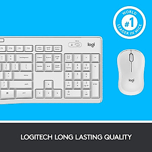 Logitech MK295 Wireless Mouse & Keyboard Combo with SilentTouch Technology, Full Numpad, Advanced Optical Tracking, Lag-Free Wireless, 90% Less Noise - Off White (Renewed)