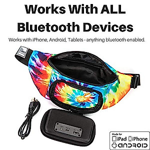 Fannypack with Speakers. Bluetooth Fanny Pack for Parties/Festivals/Raves/Beach/Boats. Rechargeable, Works with iPhone & Android. (Tie Dye, 2023 Edition)