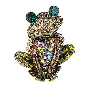 Alilang Adjustable Antique Golden Tone Multicolored Rhinestones Frog Toad Ring