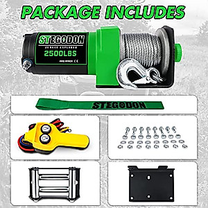 STEGODON 2500 lb. ATV/UTV Electric Winch, 12V Waterproof Steel Cable Winch,Electric Winch with Wired Remote for ATV UTV Towing, Boat, Off-Road