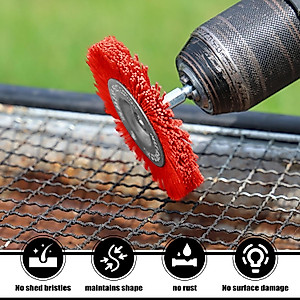 POLIWELL Nylon Filament Brush 9 Pack, Abrasive Wire Brush Wheel & Cup Brush Set, Drill Bit Sanding Brush with 1/4” Hex Shank for Steel Rust Removing, Grill Cleaning, Flaking Paint Refinishing