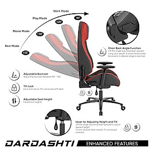Atlantic Gaming Chair, Office Chair High Back Computer Chair Leather Desk Chair Racing Executive Ergonomic Adjustable, Swivel, Reclining Task Chair & Armrests, Lumbar Support (Red)
