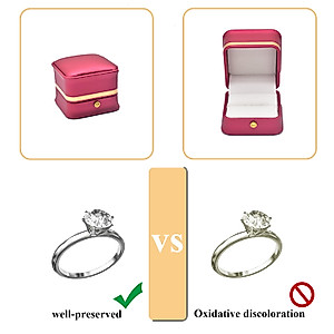 Eveynsh Wedding Engagement Ring Box Red, Square Leather Velvet Jewelry Ring Bearer Box, Premium Gorgeous Vintage Single Slot Ring Box for Proposal, Ceremony, Anniversary, Gift