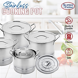 Alpine Cuisine 12 Piece Stainless Steel Stock Pot Steamer Set 6.5/9.5/12/16 Quart