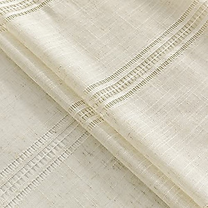 Maison Colette Natural Linen Semi Sheer Privacy Light Filtering Curtain for Living Room, Rod Pocket Transparent Farmhouse Window Drapes,2 Panels,W52 x L63