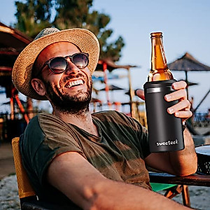 Sweeteek Can Cooler, Slim Can Koozie Insulated,12oz Stainless Steel Vacuum Insulated Drink Holder, Beer Bottle, Double Walled Slim Cans Holder Insulator for Hard Seltzer, Soda, Sparkling Water, black