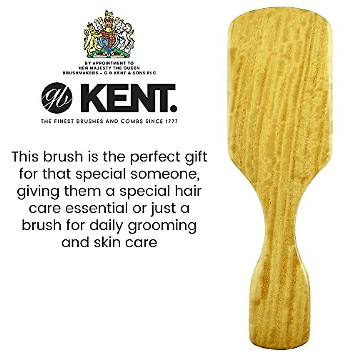 Kent OS11 Satinwood Rectangular Military Club Hair Brush and Facial Brush for Beard Care, Soft White Natural Boar Bristle Brush for Fine or Thinning Hair Mens Grooming, Hair Care, and Beard Brush