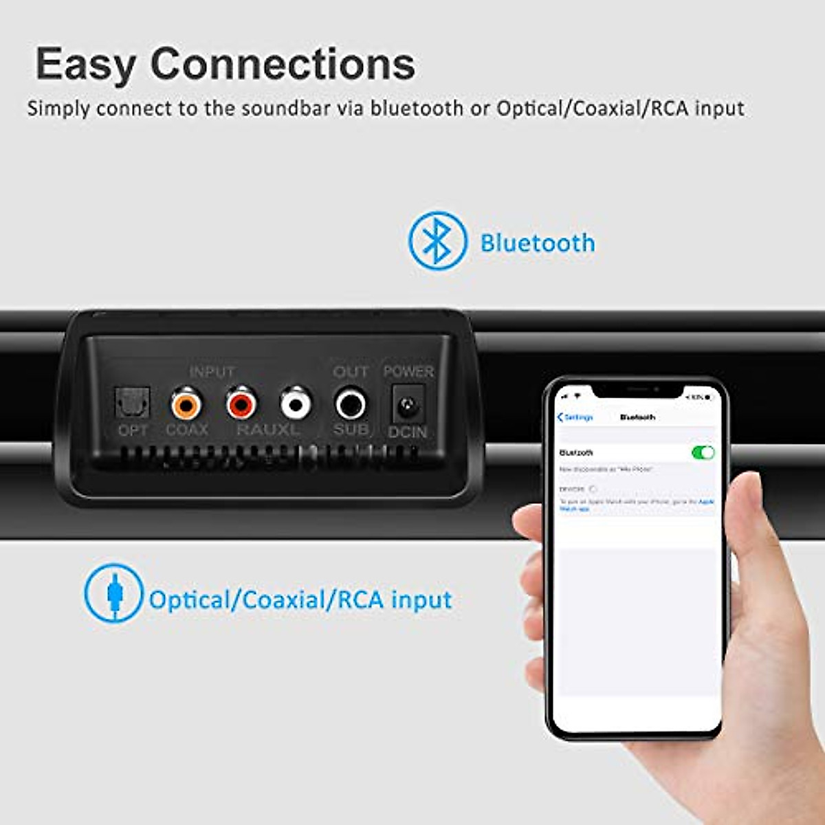 Saiyin Sound Bars for TV, Wired and Wireless Bluetooth 5.0 TV Stereo Speakers Soundbar 32’’ Home Theater Surround Sound System Optical/Coaxial/RCA Connection, Wall Mountable