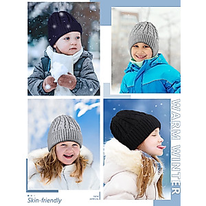 3 Pieces Kids Satin Lined Knit Beanies Winter Hat Child Warm Ski Skull Caps for Girls Boys Baby Toddlers 3-12 Years (Black, Navy Blue, Light Gray,Simple Style)