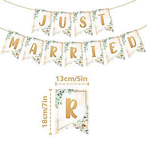 Just Married Banner - Just Married Sign - Floral Wedding Engagement Bridal Shower Theme Wedding Banner - Wedding Reception Party Decorations & Decor