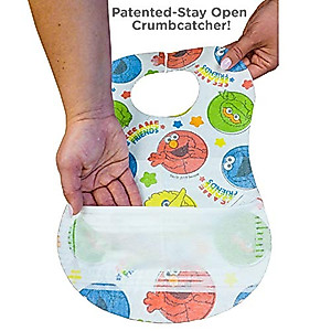 Bibsters Sesame Street Large Disposable Bibs with Patented Crumb-Catcher, Leakproof Liner, and Reusable Fastener -Age 6 Months and Up 32 count (Pack of 1)