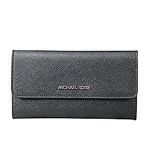 Michael Kors Jet Set Travel Trifold Leather Wallet Black, Large