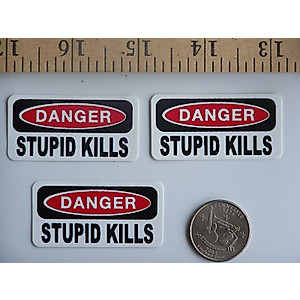 3 – Danger Stupid Kills Hard Hat/Helmet Stickers 1” x 2”