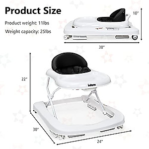 INFANS Foldable Baby Walker, 3 in 1 Toddler Walker Learning-Seated Walk-Behind for Boys and Girls, Adjustable Speed Rear Wheels, Safety Bumper, Detachable Seat Cover, Anti-Rollover (Black)