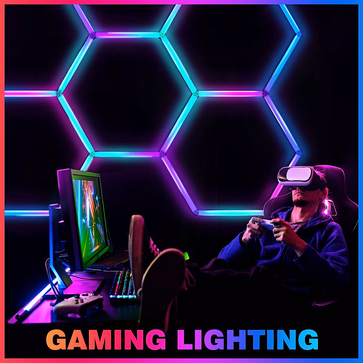 24 Pack Remote Hexagon Lights,RGB Garage LED Panel Light,358 Modes,IP54,LED Ceiling Lights for Party,Gaming