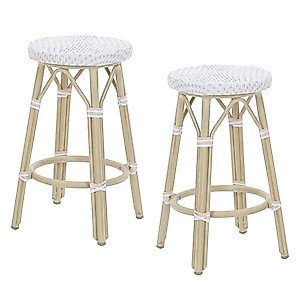 Greemotion Binde Boho 26-inch Aluminum and All-Weather Wicker Barstools with Footrest, Patio Stools & Bar Chairs for Outdoor, Kitchen Counter, Poolside, Yard, Set of 2, White