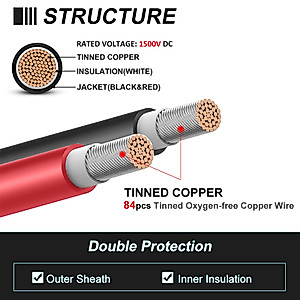 10AWG Solar Panel Extension Cable 100 Ft Black and 100 Feet Red, 10 Gauge Solar Cables Wire 100Ft Come with 2 Sets of Z Brackets and 8 Pairs 1500V Solar Connectors PV Kit Tool