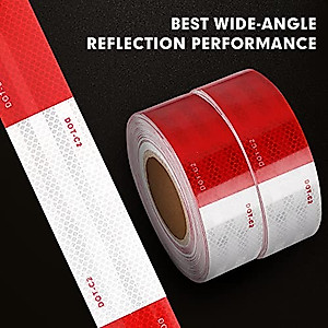 WAENLIR 2 inch x 200Feet Reflective Safety Tape DOT-C2 Waterproof Red and White Adhesive Conspicuity Tape for Trailer, Outdoor, Cars, Trucks