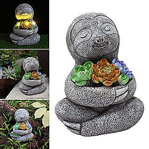 gazechimp Garden Statue Solar Lights Sloth Succulent Shape for Courtyard Patio Pathway Outdoor