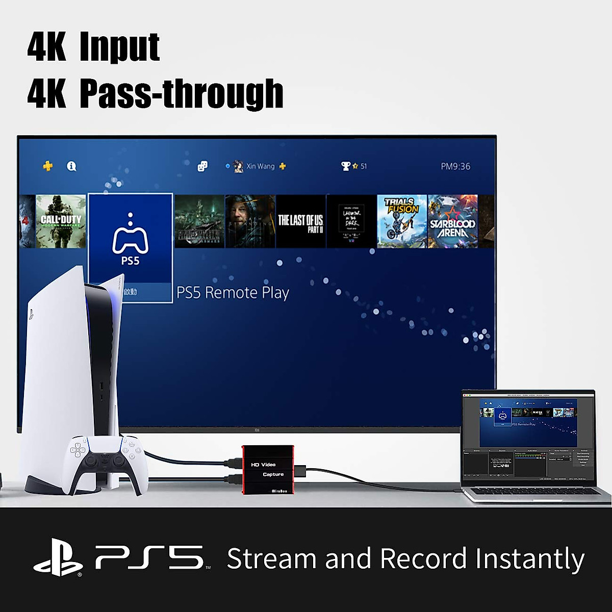 Mirabox USB3.0 HDMI Video Capture Card for Nintendo Switch, 1080P 60FPS HD Game Capture Device Cam Link With HDMI Passthrough Work with DSLR Xbox PS4 for OBS Twitch Game Live Streaming and Recording