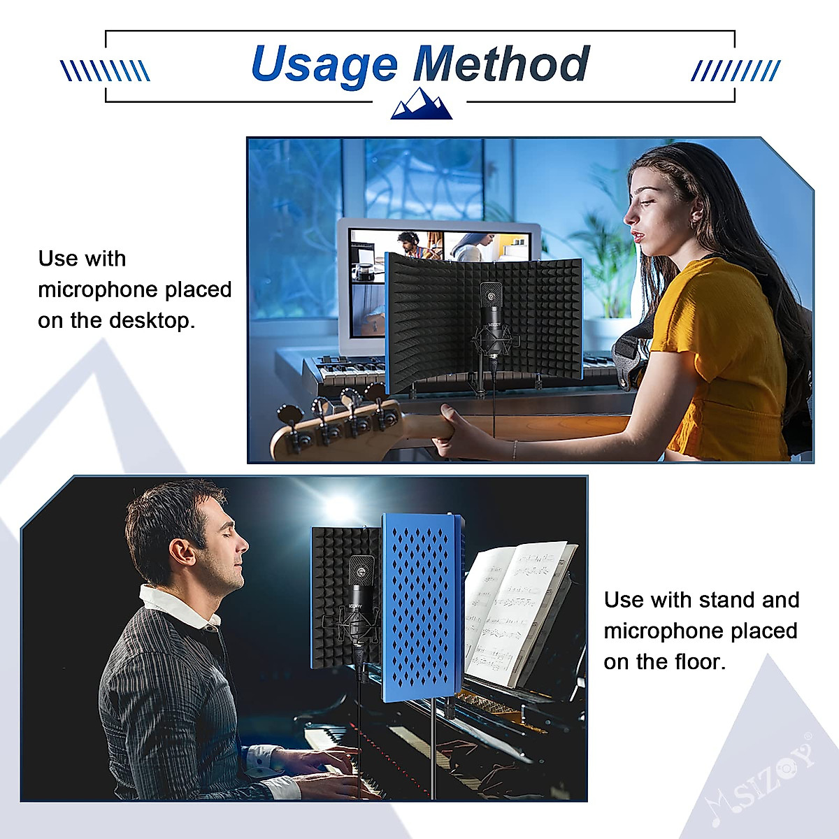 MSIZOY 5 Panel Foldable Microphone Isolation Shield with High Density Mic Sound Absorbing Foam Metal Shield for Sound Recording Studio Podcasts Gaming Singing and Broadcasting Equipment (Blue)