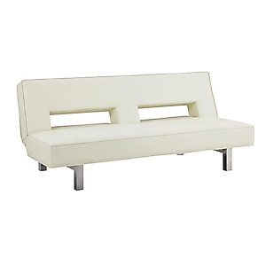 Astrid Futon Sofa Bed Faux Leather Futon Couch Modern Convertible Folding Sofa/Bed Couch with Chrome Legs Reclining Mini Coach Leather Futons Small Couch for Bedroom Living Rooms, Office - Cream