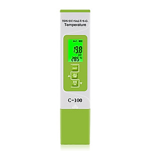 EC Meter 5-in-1 TDS Meter, SG Meter, Salinity Tester,Temp Meter.TDS Meter Digital Water Tester with Horizontal Display,ATC,PPM Meter for Farming,Pools,Drinking Water